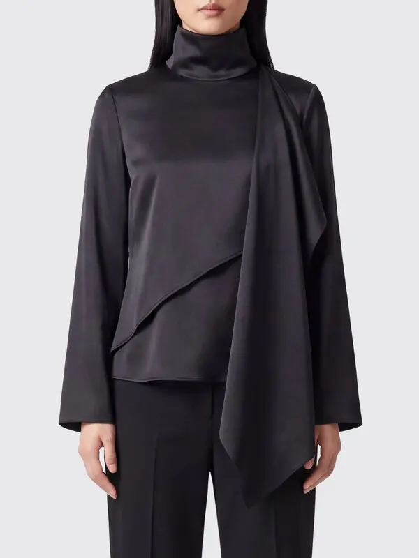 RÓHE Asymmetrical Pure Silk Blouse With High Neck And Long Sleeves - Blue