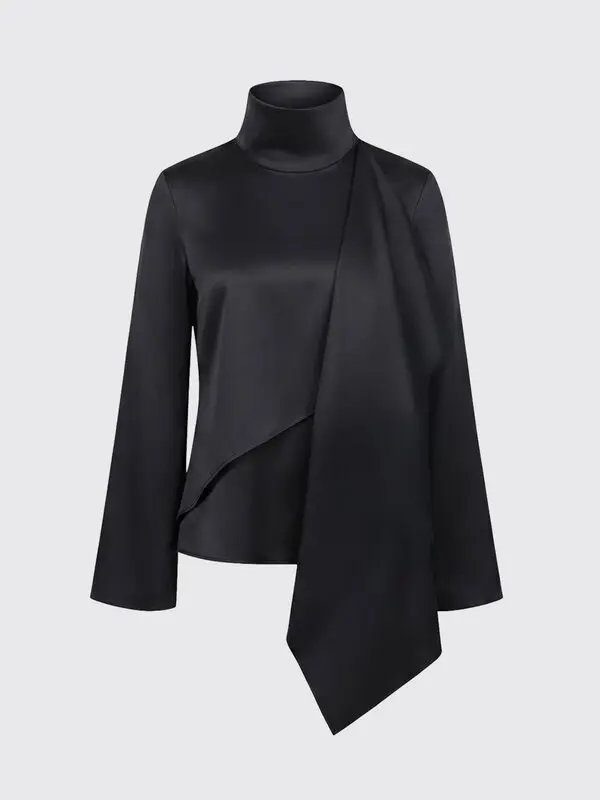 RÓHE Asymmetrical Pure Silk Blouse With High Neck And Long Sleeves - Blue