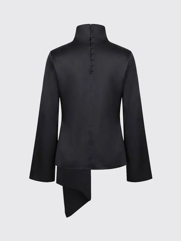 RÓHE Asymmetrical Pure Silk Blouse With High Neck And Long Sleeves - Blue