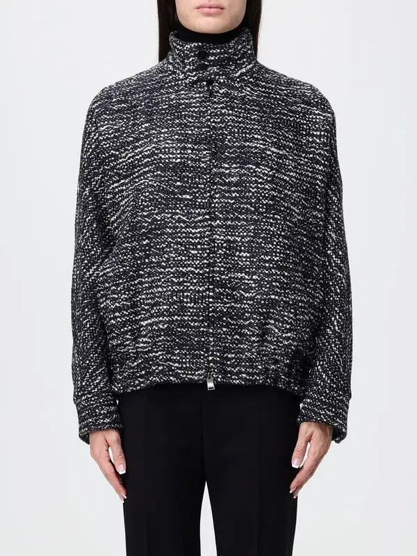 DARKPARK Two-tone Bouclé Cropped Bomber Jacket With High Neck And Zip Closure - Blue