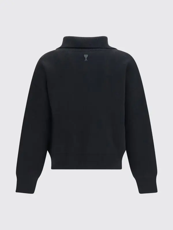 AMI Paris High Neck Wool Jumper With 4-button Placket - Black