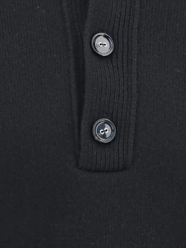 AMI Paris High Neck Wool Jumper With 4-button Placket - Black