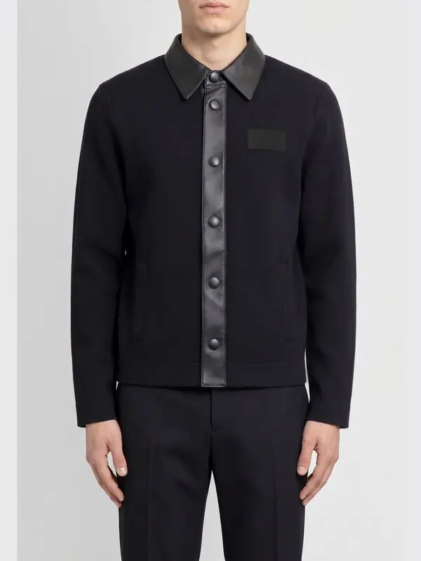 Givenchy Wool Shirt Jacket With Leather Collar And Tonal Logo