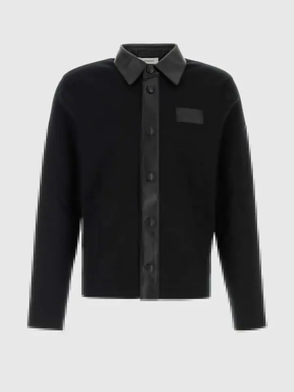 Givenchy Wool Shirt Jacket With Leather Collar And Tonal Logo