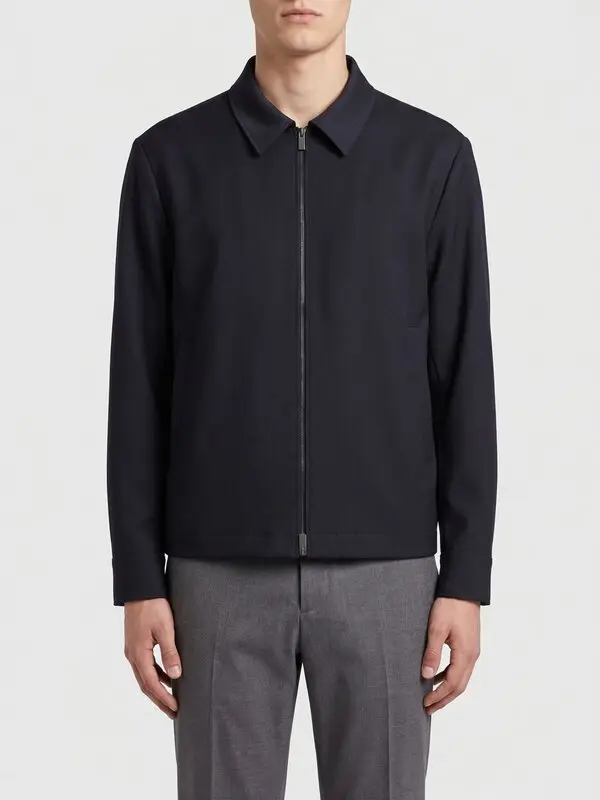 BOSS Virgin Wool Shirt Jacket With Classic Collar And Zip Closure