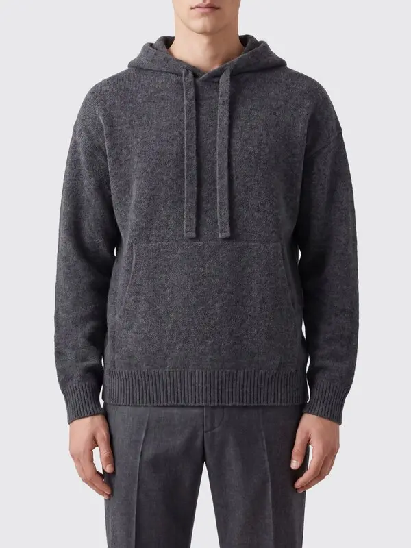 LANEUS Cashmere And Silk Blend Hoodie With Pouch Pocket - Grey