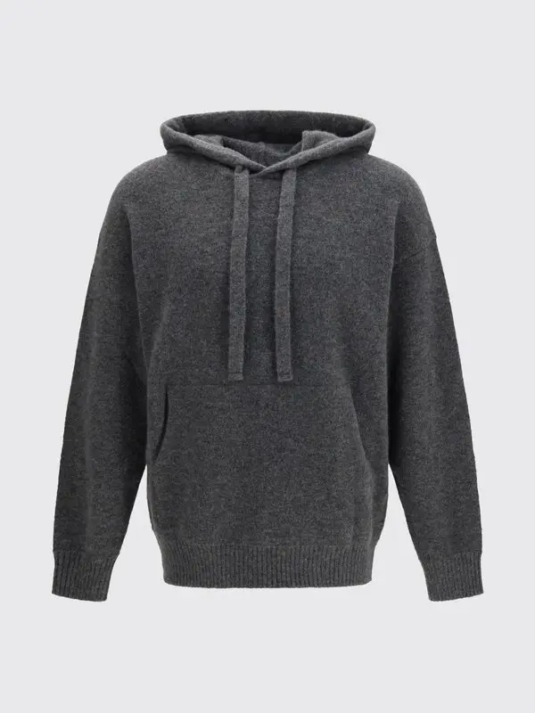 LANEUS Cashmere And Silk Blend Hoodie With Pouch Pocket - Grey