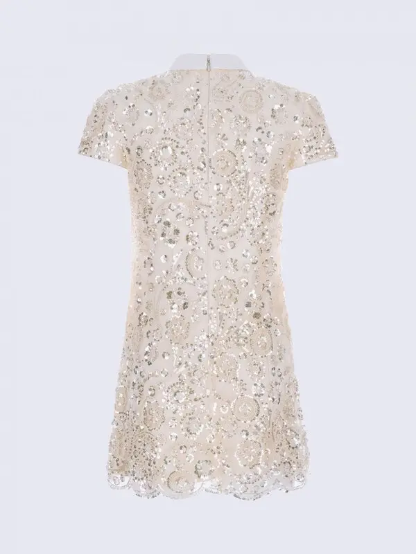 SELF-PORTRAIT Sequin-embroidered Tulle Sheath Mini Dress With Bow