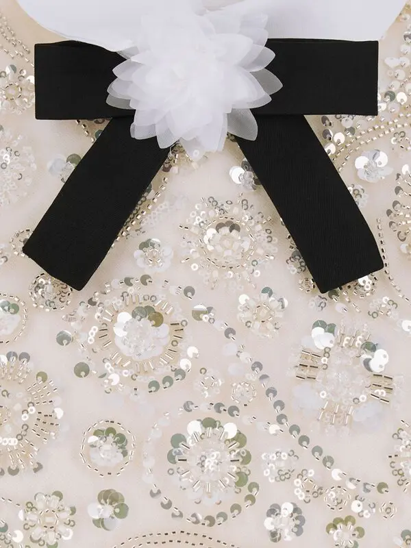 SELF-PORTRAIT Sequin-embroidered Tulle Sheath Mini Dress With Bow