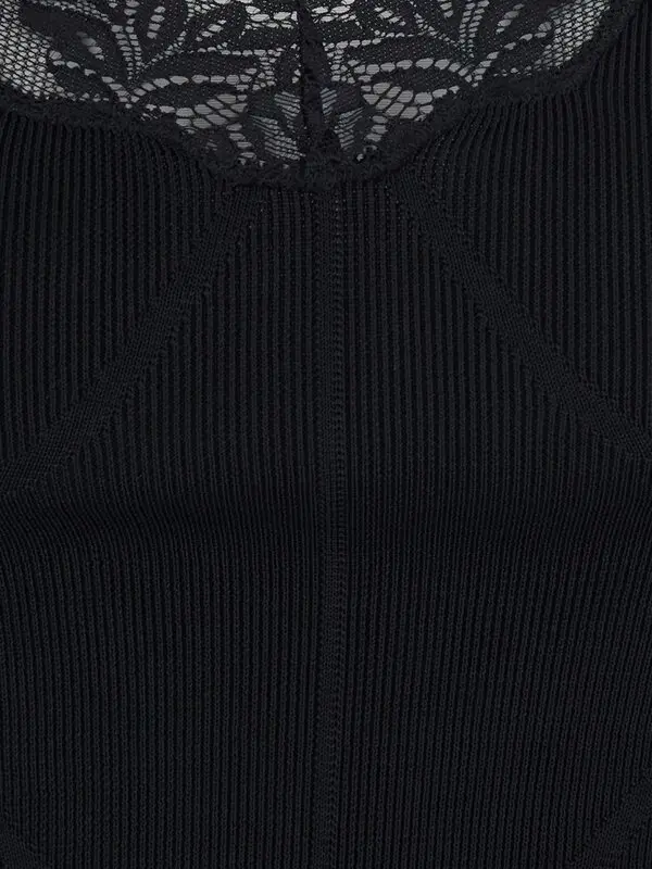 SELF-PORTRAIT Slim Fit Off-the-shoulder Knit Top With Lace Inserts