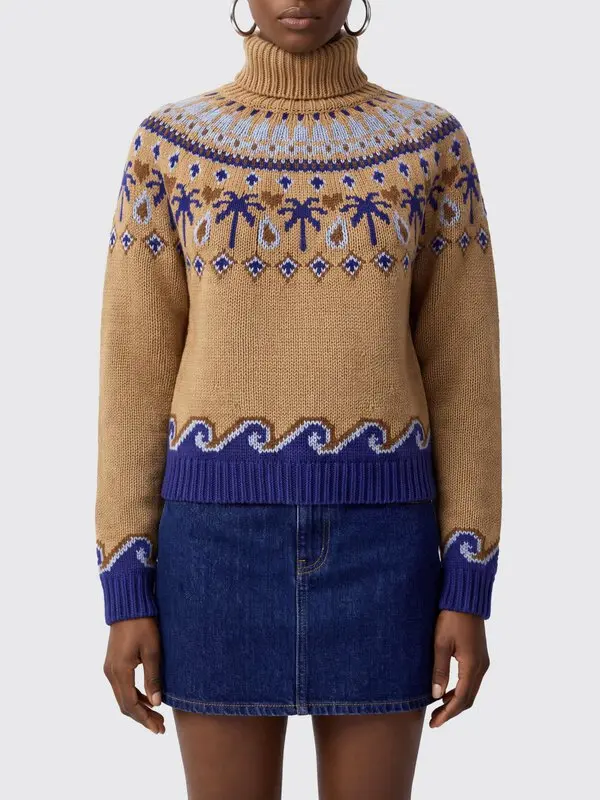 Alanui Turtleneck Jumper In Pure Virgin Wool With Abstract Jacquard Pattern - Beige