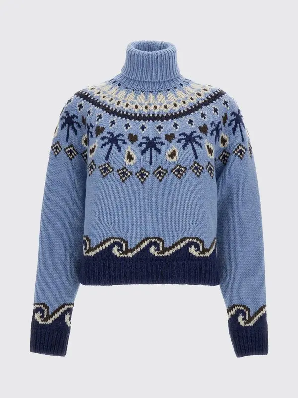 Alanui Turtleneck Jumper In Pure Virgin Wool With Abstract Jacquard Pattern - Sky