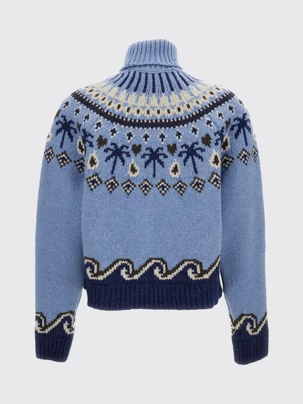 Alanui Turtleneck Jumper In Pure Virgin Wool With Abstract Jacquard Pattern - Sky