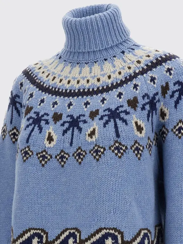 Alanui Turtleneck Jumper In Pure Virgin Wool With Abstract Jacquard Pattern - Sky