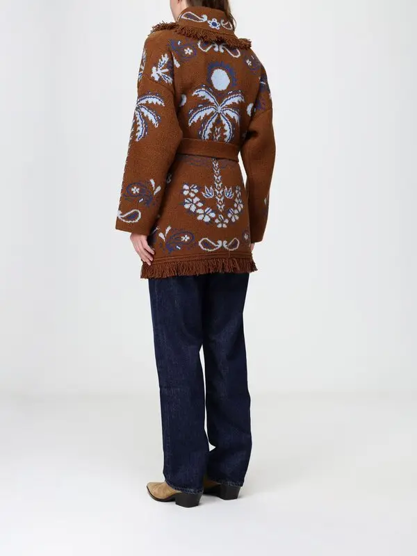 Alanui Jacquard Wool And Cashmere Blend Cardigan With Fringed Trim And Belt - Brown