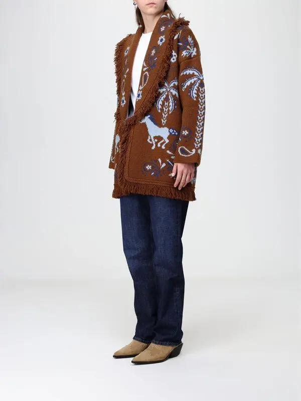 Alanui Jacquard Wool And Cashmere Blend Cardigan With Fringed Trim And Belt - Brown