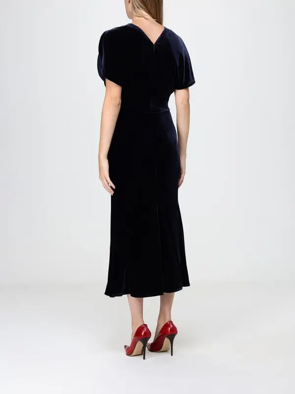 Victoria Beckham Bela Velvet Midi Sheath Dress With Puff Sleeves