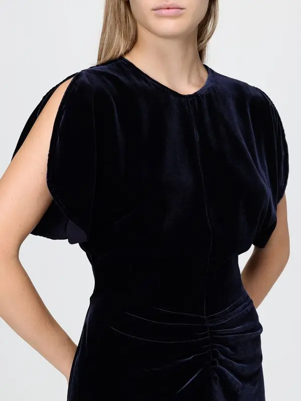 Victoria Beckham Bela Velvet Midi Sheath Dress With Puff Sleeves