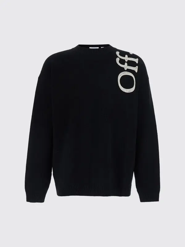 Off-White Crewneck Jumper In Modal And Silk Blend With Embroidered Logo