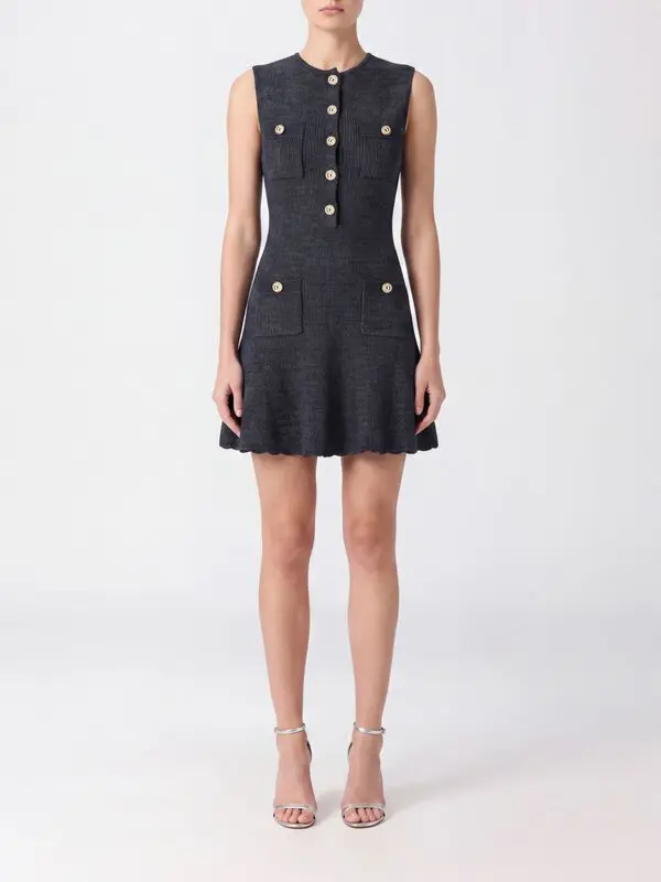 SELF-PORTRAIT Sleeveless A-line Mini Dress With Buttoned Patch Pockets
