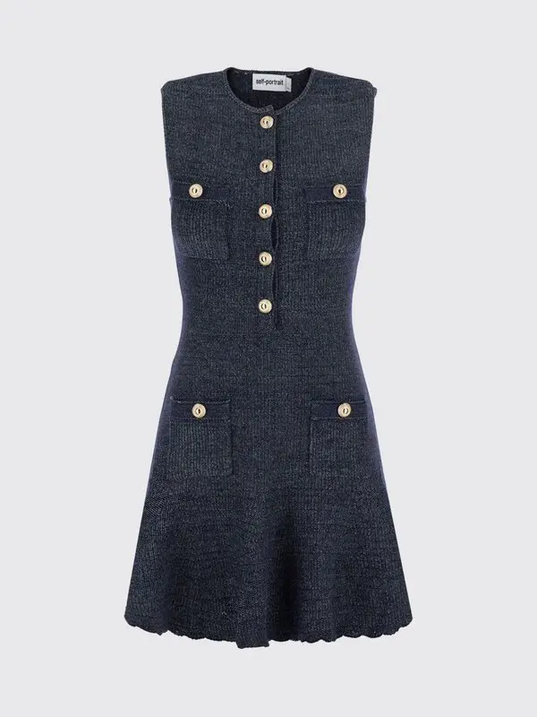 SELF-PORTRAIT Sleeveless A-line Mini Dress With Buttoned Patch Pockets