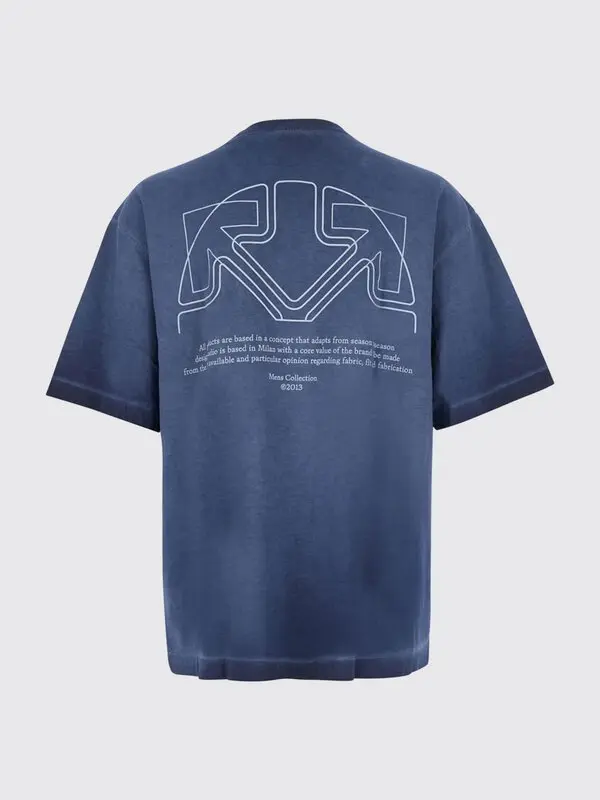 Off-White Crewneck T-shirt In Modal And Silk Blend With Contrast Logo - Blue