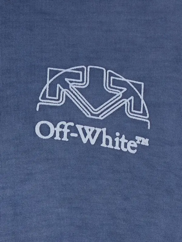 Off-White Crewneck T-shirt In Modal And Silk Blend With Contrast Logo - Blue
