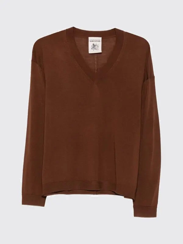 SEMICOUTURE Pure Virgin Wool V-neck Jumper With Dropped Shoulders