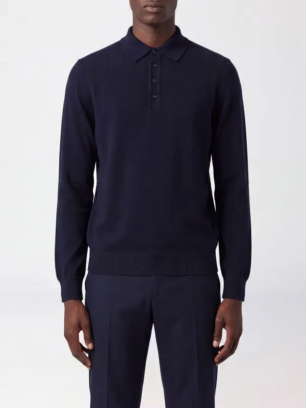KANGRA Long-sleeved Extrafine Merino Wool Knit Polo - Blue