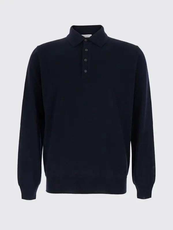 KANGRA Long-sleeved Extrafine Merino Wool Knit Polo - Blue
