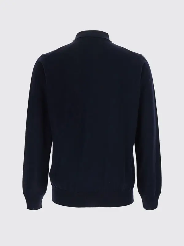 KANGRA Long-sleeved Extrafine Merino Wool Knit Polo - Blue