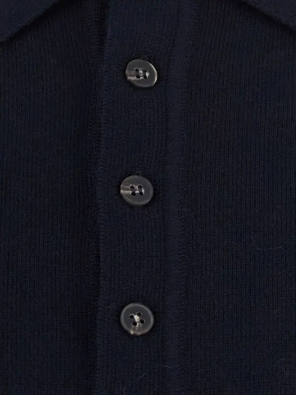 KANGRA Long-sleeved Extrafine Merino Wool Knit Polo - Blue
