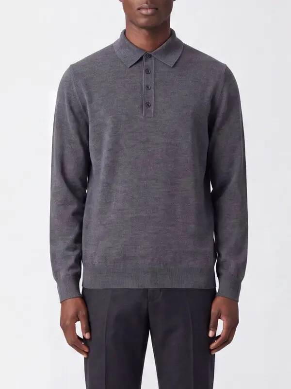 KANGRA Long-sleeved Extrafine Merino Wool Knit Polo - Grey