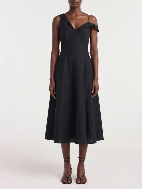 RÓHE Asymmetric Neckline Cotton Blend Midi Ceremony Dress