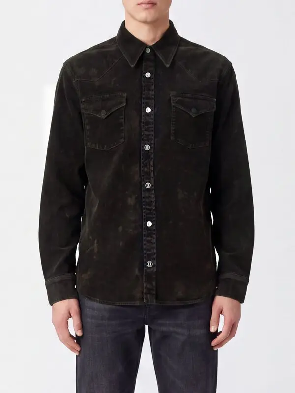 Amiri Cotton Denim Shirt With Patch Pockets And Classic Collar - Brown