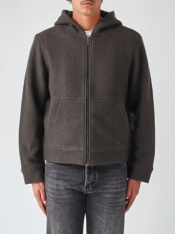 Emporio Armani Hooded Wool And Cotton Blend Zip-up Sweatshirt - Dark