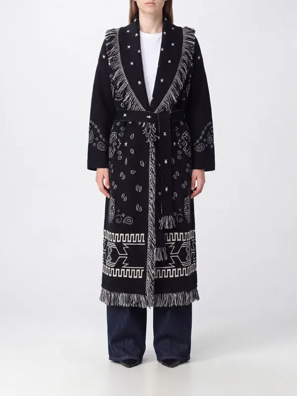 Alanui Long Jacquard Virgin Wool Robe Cardigan With Fringes