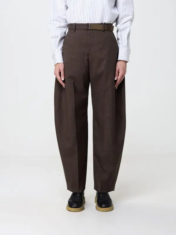 Sacai High-waisted Wide-leg Tailored Wool-blend Trousers - Brown