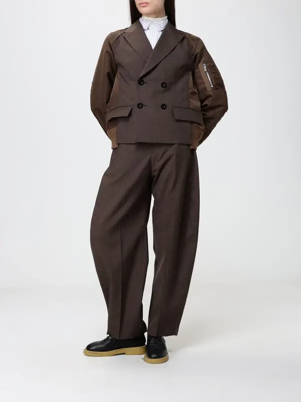 Sacai High-waisted Wide-leg Tailored Wool-blend Trousers - Brown