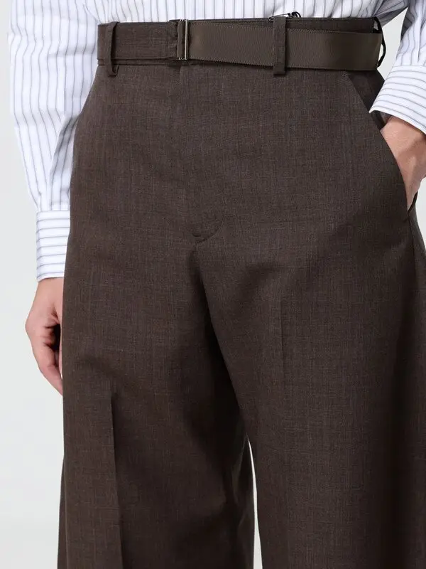 Sacai High-waisted Wide-leg Tailored Wool-blend Trousers - Brown