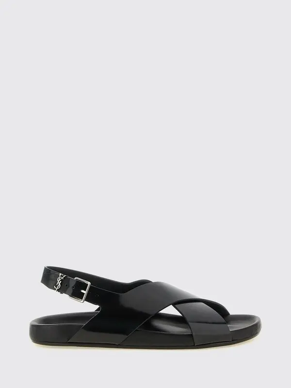 Saint Laurent Helios Slingback Sandals In Brushed Calfskin Leather - Black