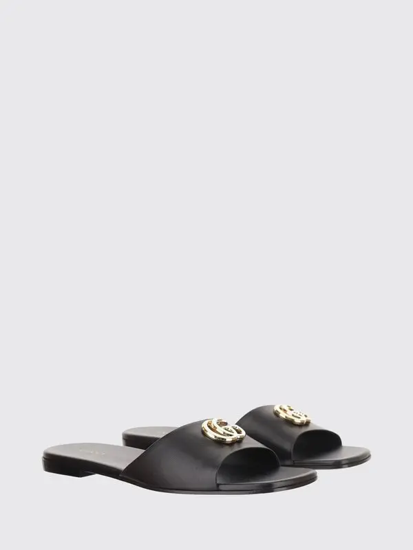 Gucci Gg Marmont Nappa Leather Low-heeled Mules With Metallic Monogram - Black