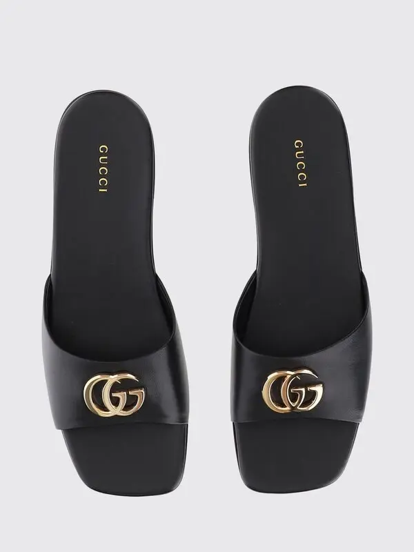 Gucci Gg Marmont Nappa Leather Low-heeled Monogram Mules - Black