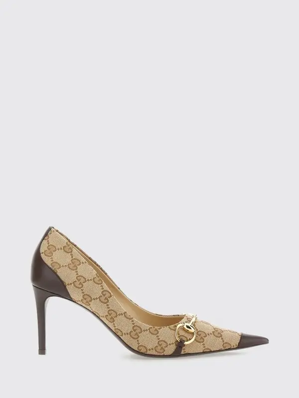 Gucci Gg Jacquard Pumps With Horsebit Detail And Stiletto High Heel - Cream