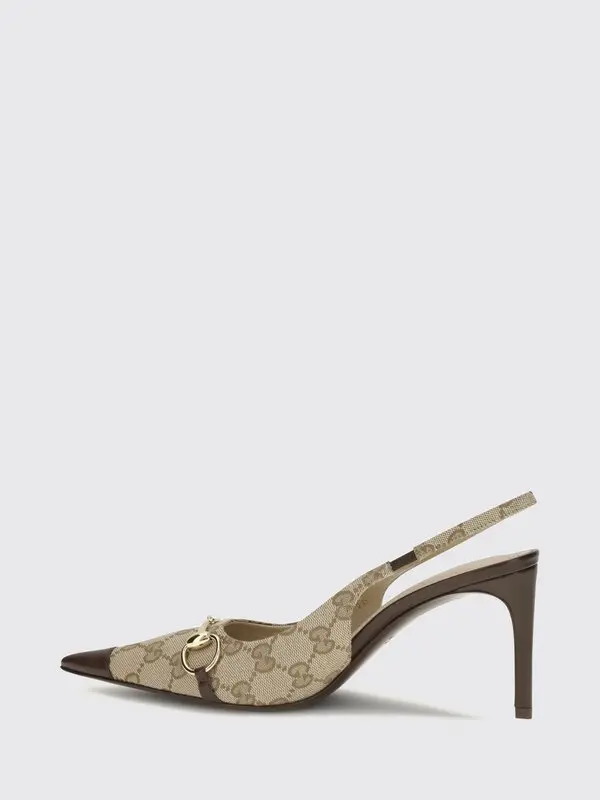 Gucci Gg Jacquard Slingback Pumps With Horsebit Detail And Stiletto Heel - Cream