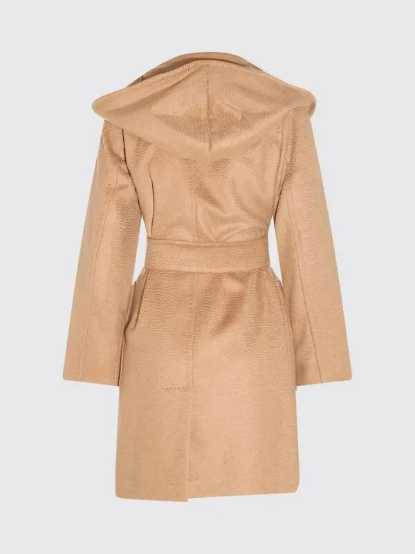 Max Mara Knee-length Camel Wool Robe Coat With Shawl Collar And Belt