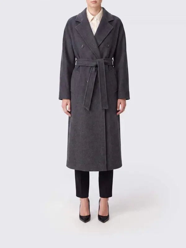 Max Mara Long Cashmere Belted Coat With Revere Collar - Gray