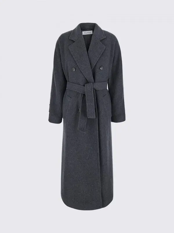 Max Mara Long Cashmere Belted Coat With Revere Collar - Gray