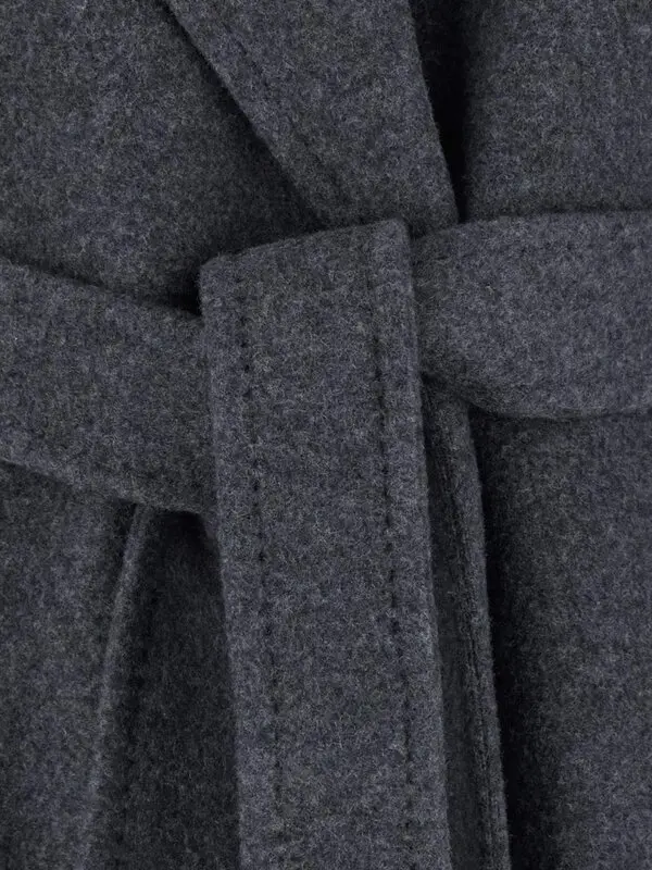 Max Mara Long Cashmere Belted Coat With Revere Collar - Gray