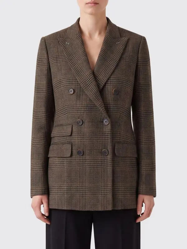 Max Mara Prince Of Wales Pure Wool Double-breasted Blazer - Brown